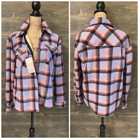 Sage | Jackets & Coats | Sage Plush Shirt Shacket Womens Purple Plaid ...